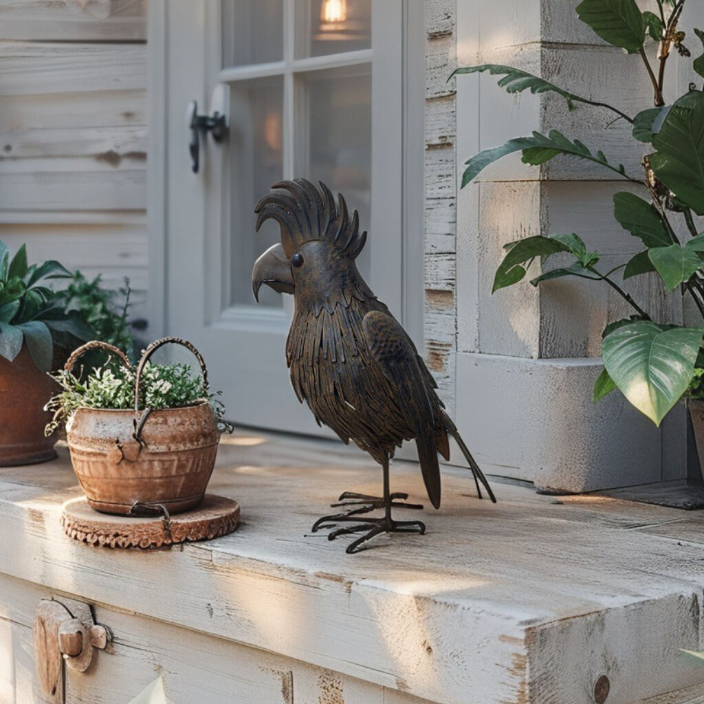 Willow & Silk Metal 66cm Rustic Cockatoo Bird Garden Statue/Figurine