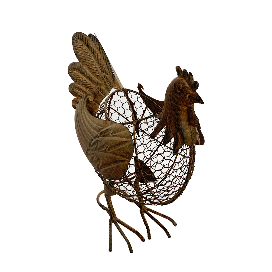 Willow & Silk Metal 40.5cm Rustic Brown Chook Egg Basket/ Kitchen Storage