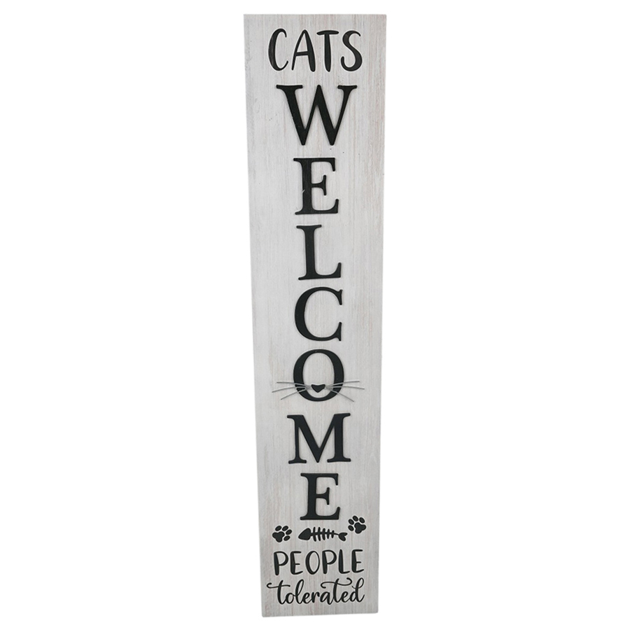 Willow & Silk Wooden Plaque 80cm 'Cats Welcome' Sign White Wall Art ...