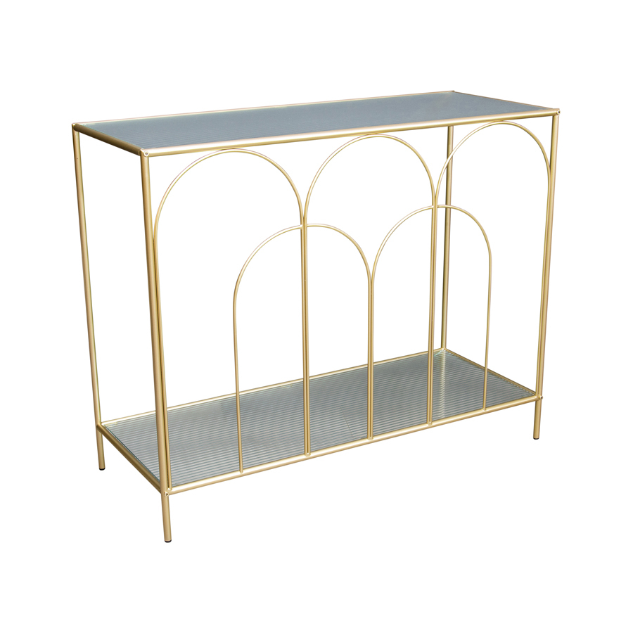 Willow & Silk Metal 100cm Golden Arch Mirrored Console Table w/ Shelf ...