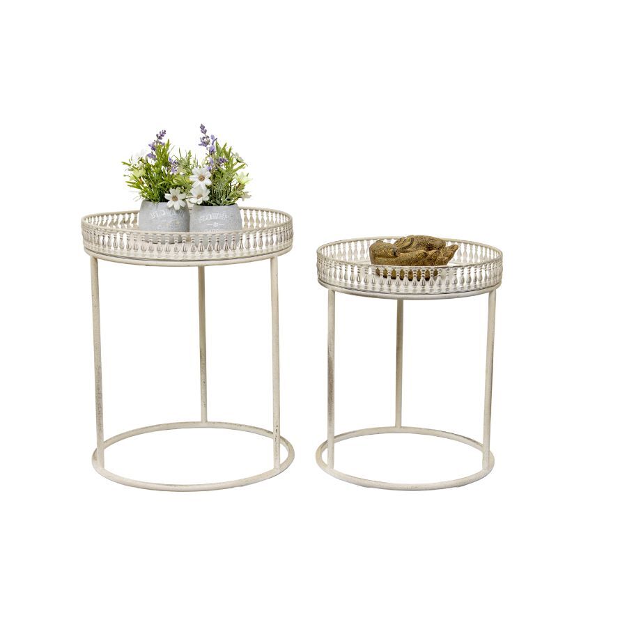 Willow & Silk Metal 47cm/42cm Set of 2 Round White Stool/Coffee/SideTable - Willow & Silk