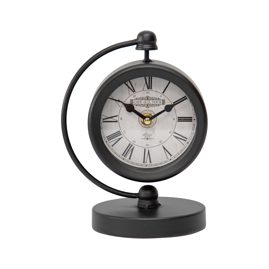 Willow & Silk Metal 20cm Black 'Cafe Tour' Roman Numeral Table Clock ...