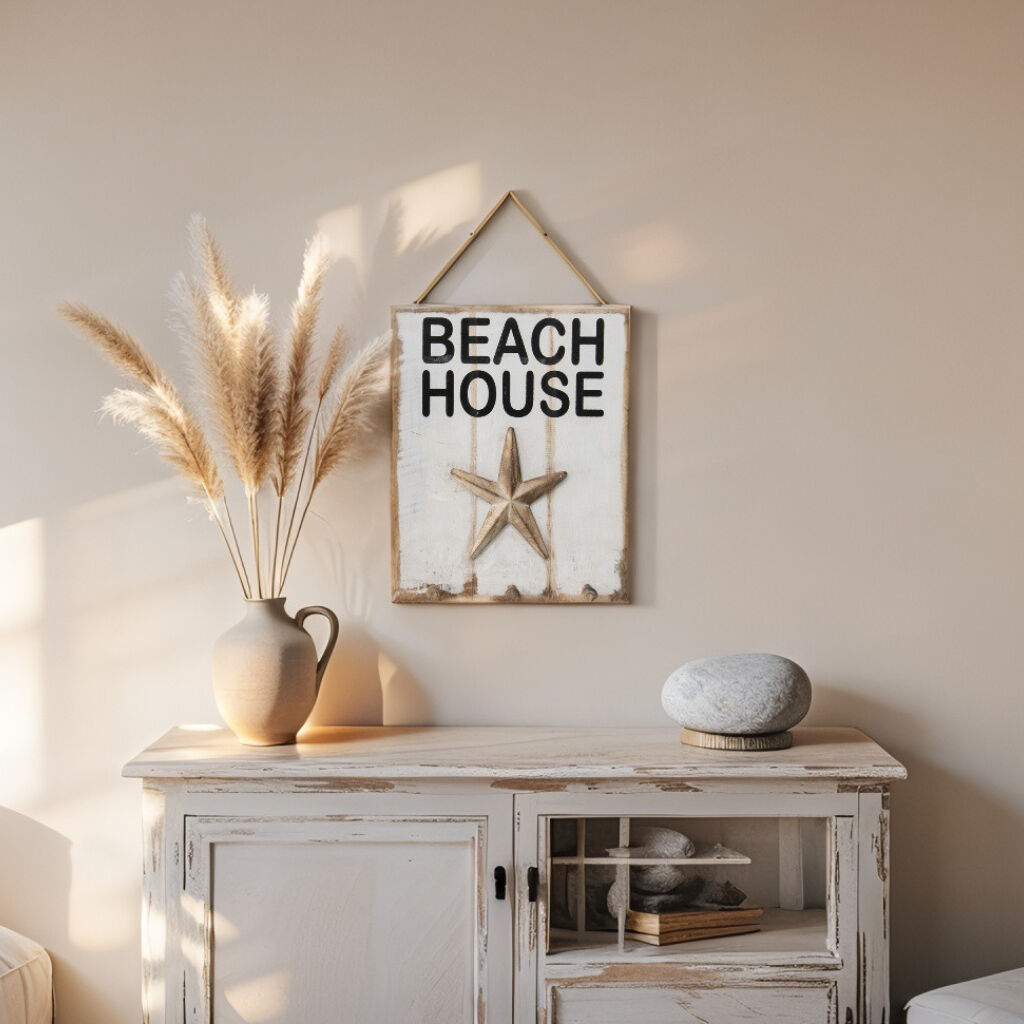 Willow & Silk Handmade 24cm White 'Beach House' 3D Shell Sign Wall Art ...