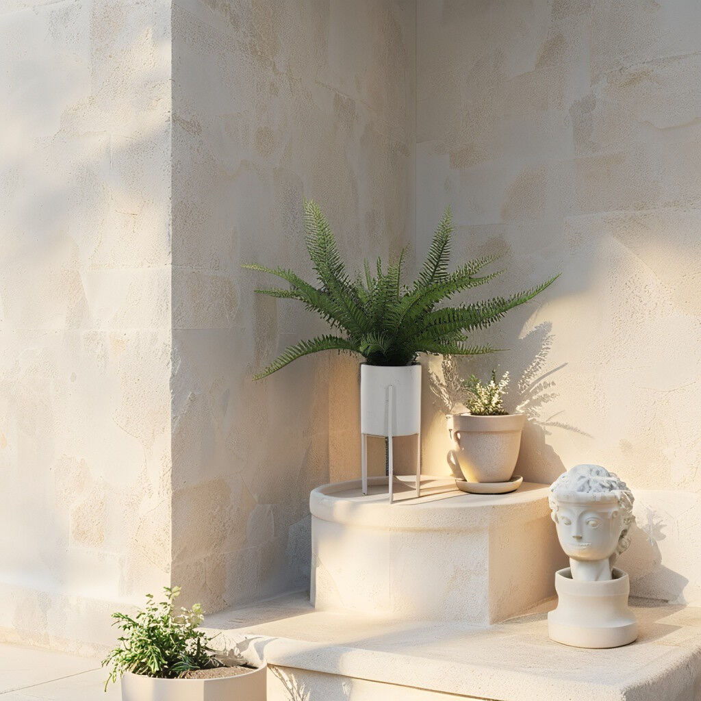 Willow & Silk Artificial 56cm Green Fern Plant in Pot w/Stand - Willow ...