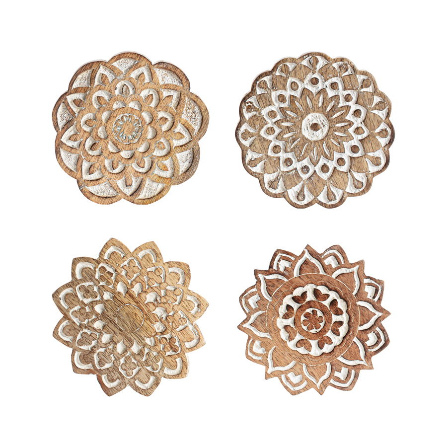 Willow & Silk Handmade 12cm Mandala 4-Piece Tea/Coffee Coaster Set ...