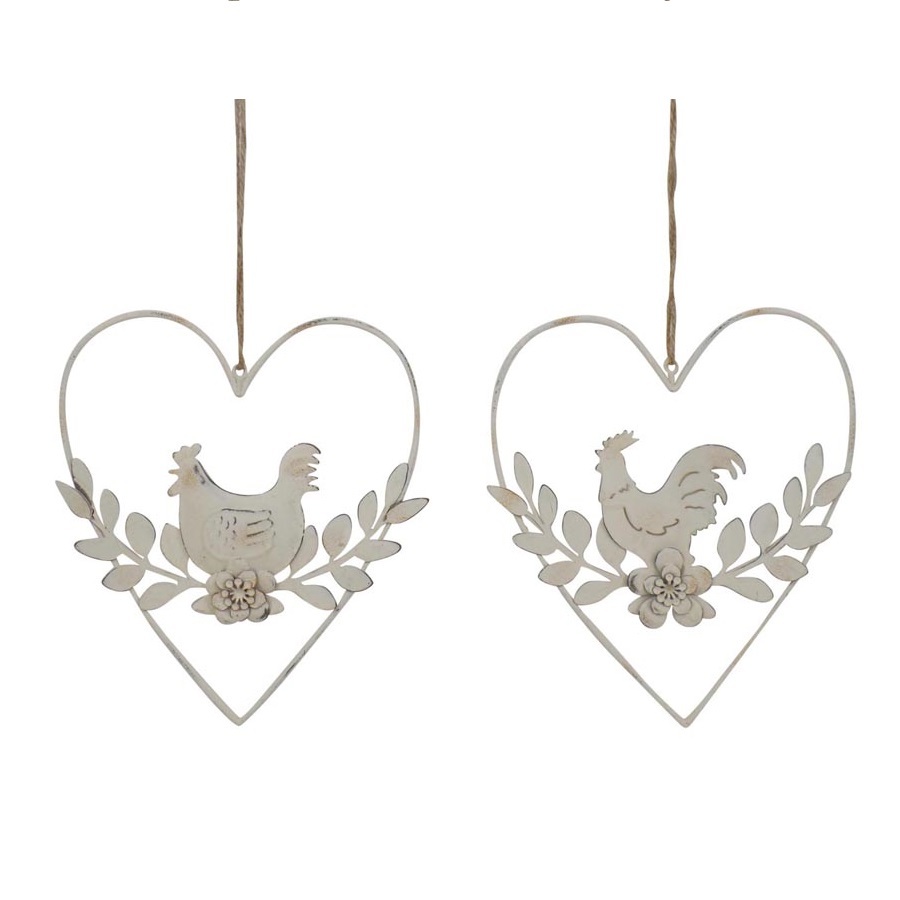 Willow & Silk Hanging Set of 2 Wooden 17.5cm Rooster/Heart Wall Art ...