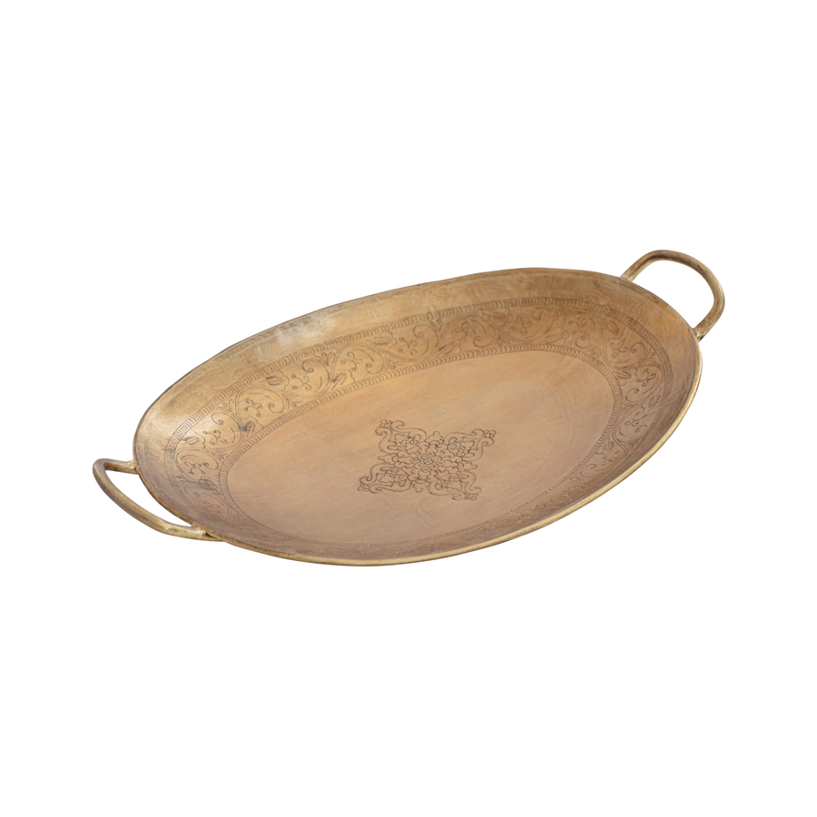 Willow & Silk Metal 45cm Oval Etched Golden Carved Serving Tray w ...