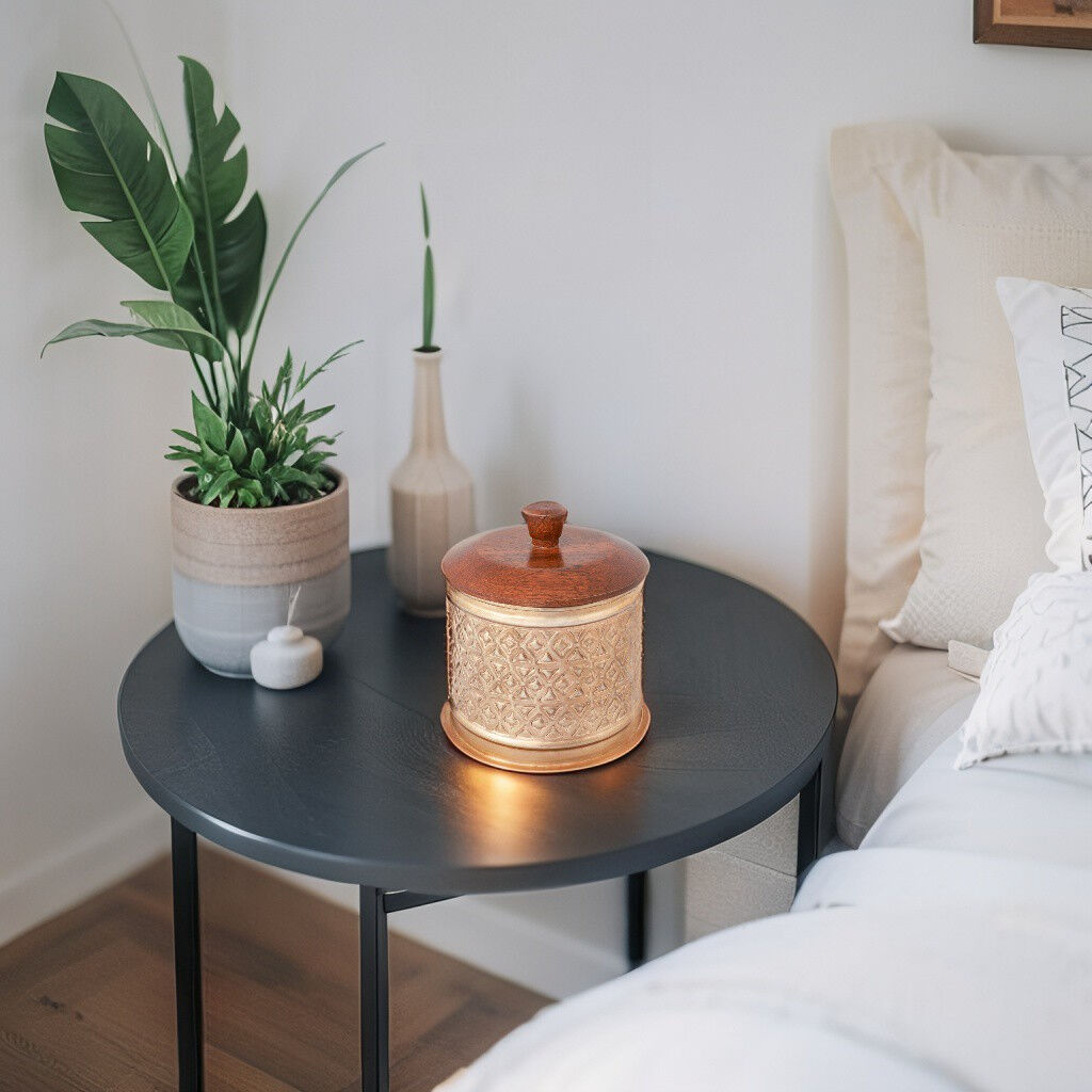 Willow & Silk Handmade 14cm Golden Metal Trinket Box w/ Wooden Lid ...