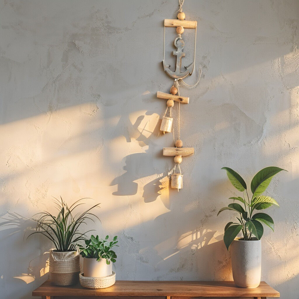 Willow & Silk Handmade 60cm Hanging Nautical String Anchor Bells Decor ...