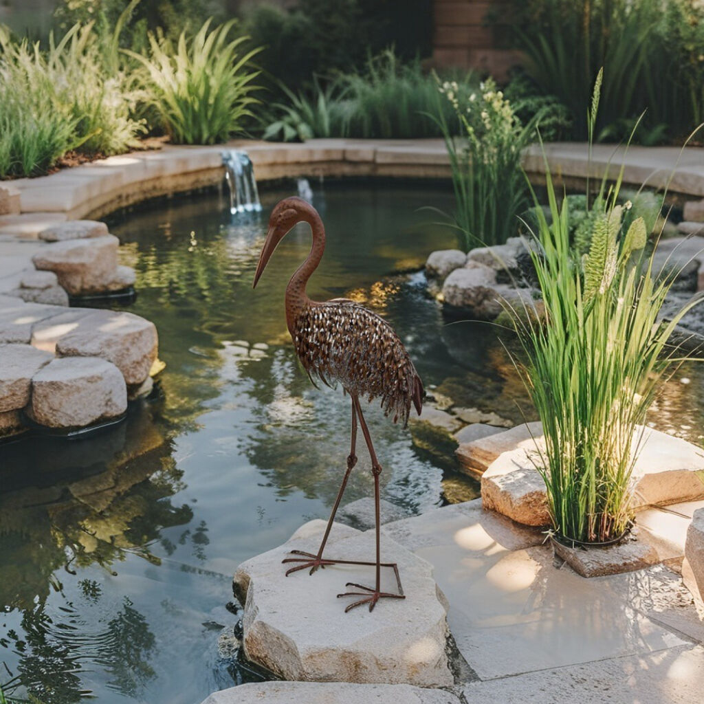 Willow & Silk Rust Crane Bird 'Looking Down' Statue 42x27x102cm