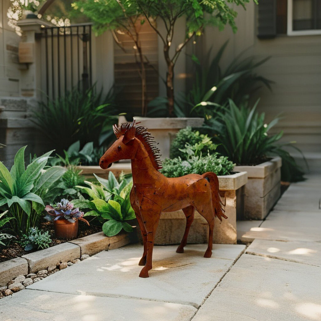 Willow & Silk Metal Rust Horse Statue 57x14.5x59cm