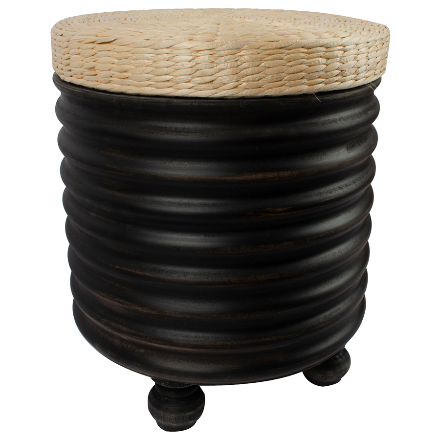 Willow & Silk Round Black 45cm Rattan Side Table/Stool on Footers ...
