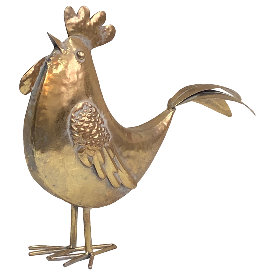 Willow & Silk Metal 35cm Golden Proud Rooster/Chook Garden Figurine ...